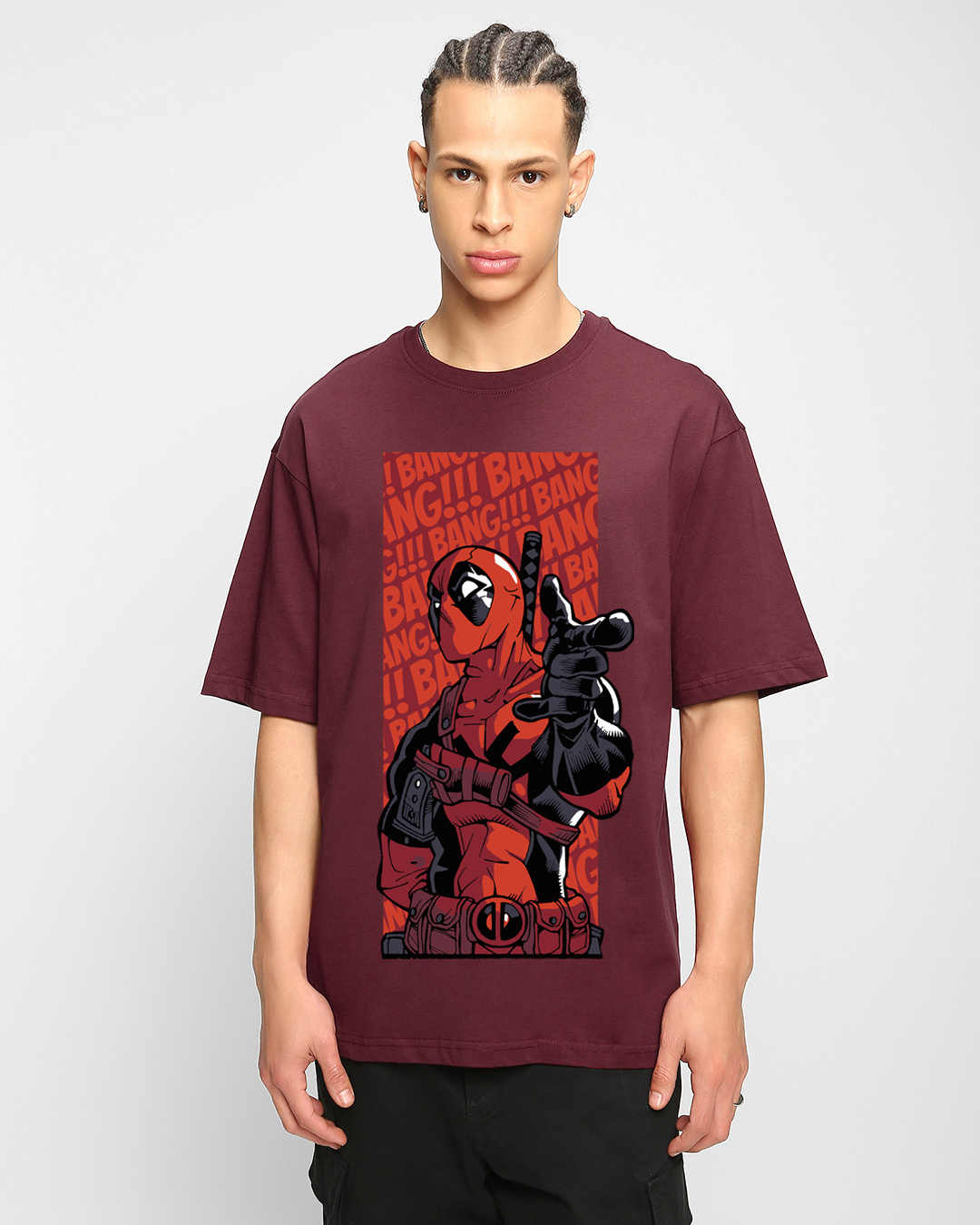 Buy Mens Maroon Deadpool Reloaded Graphic Printed Oversized T Shirt