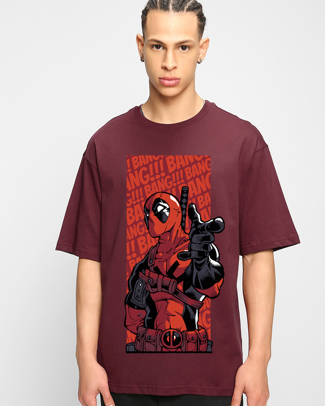 Buy Mens Maroon Deadpool Reloaded Graphic Printed Oversized T Shirt