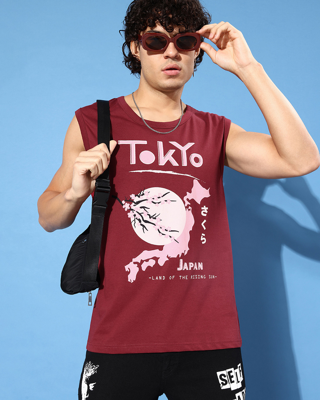 Buy Men's Maroon Graphic Printed Oversized Vest Online at Bewakoof