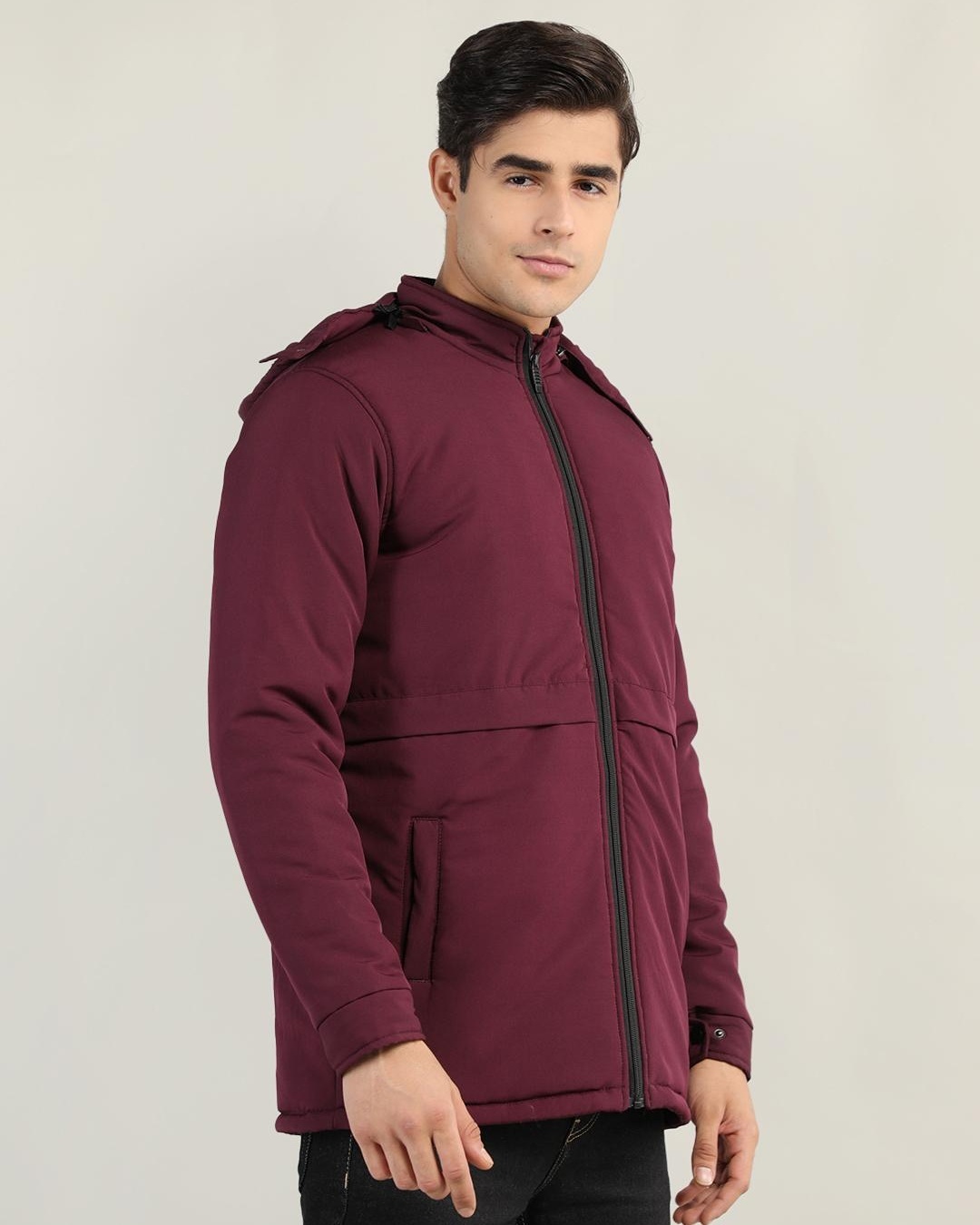 Buy Men's Maroon Hooded Puffer Jacket Online at Bewakoof