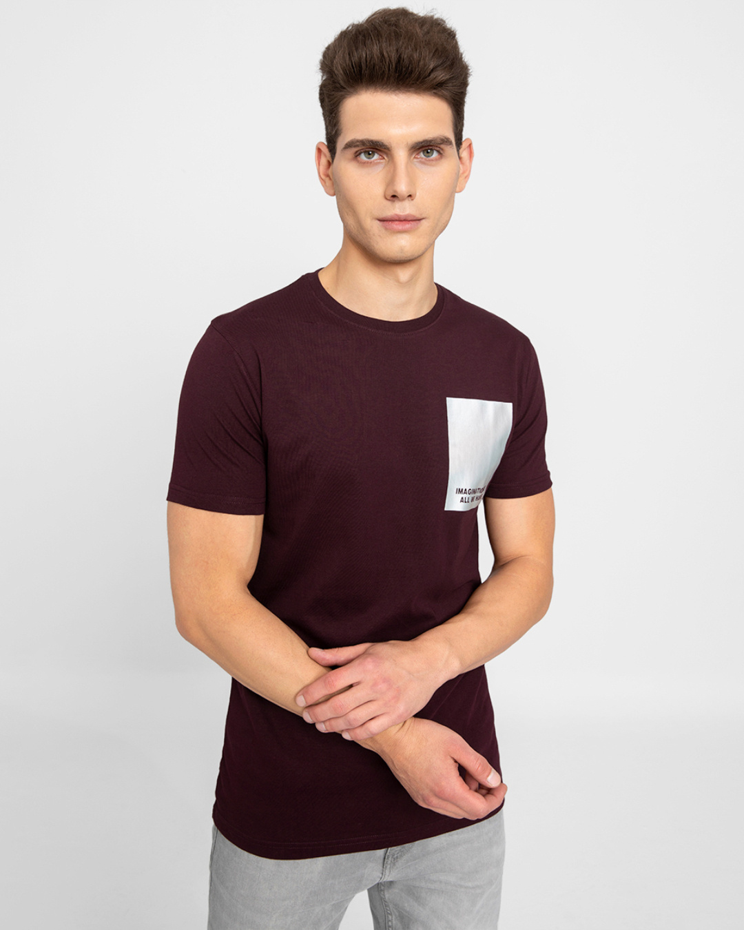 Buy Men's Maroon Imagination Foil Printed T-shirt Online at Bewakoof