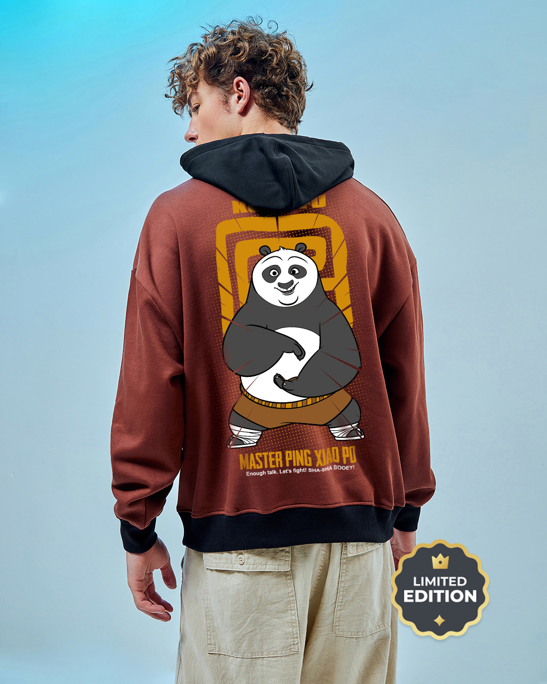 Buy Men's Maroon Kung Fu Panda Graphic Printed Oversized Hoodies Online at Bewakoof