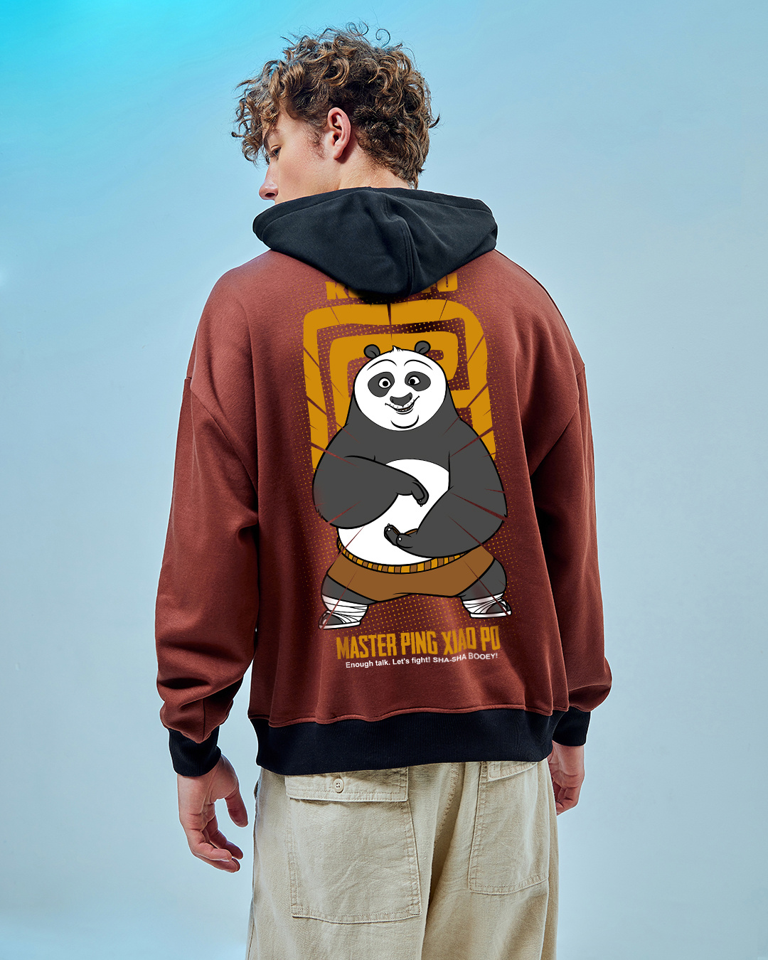 Buy Men's Brown Kung Fu Panda Graphic Printed Oversized Hoodies Online at Bewakoof