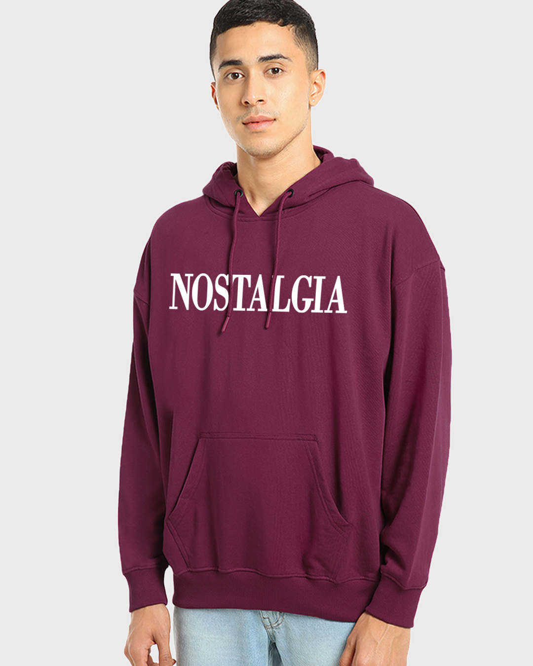 Buy Men's Maroon Nostalgia Typography Oversized Hoodies Online at Bewakoof