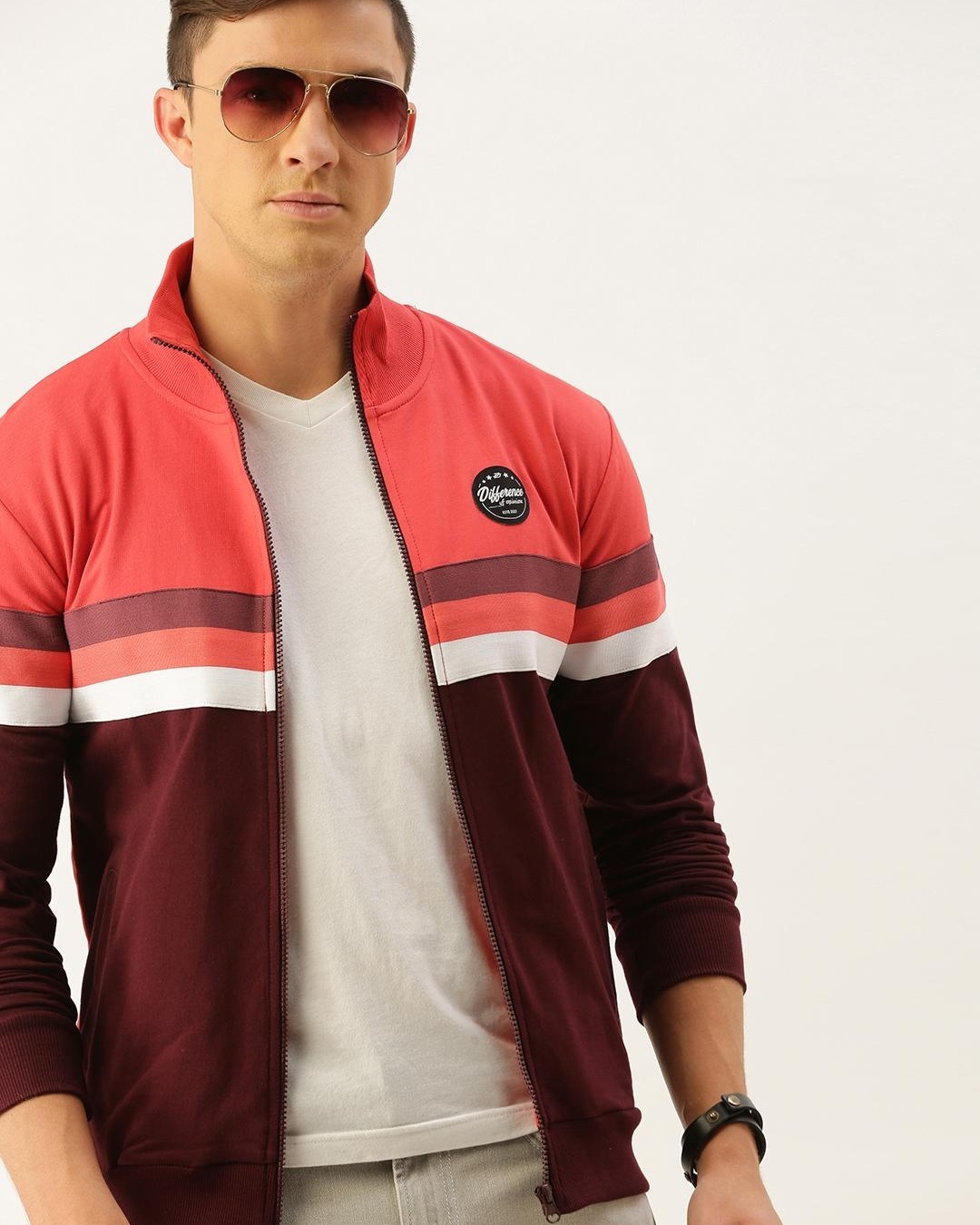 Buy Men's Maroon & Pink Color Block Jacket Online at Bewakoof