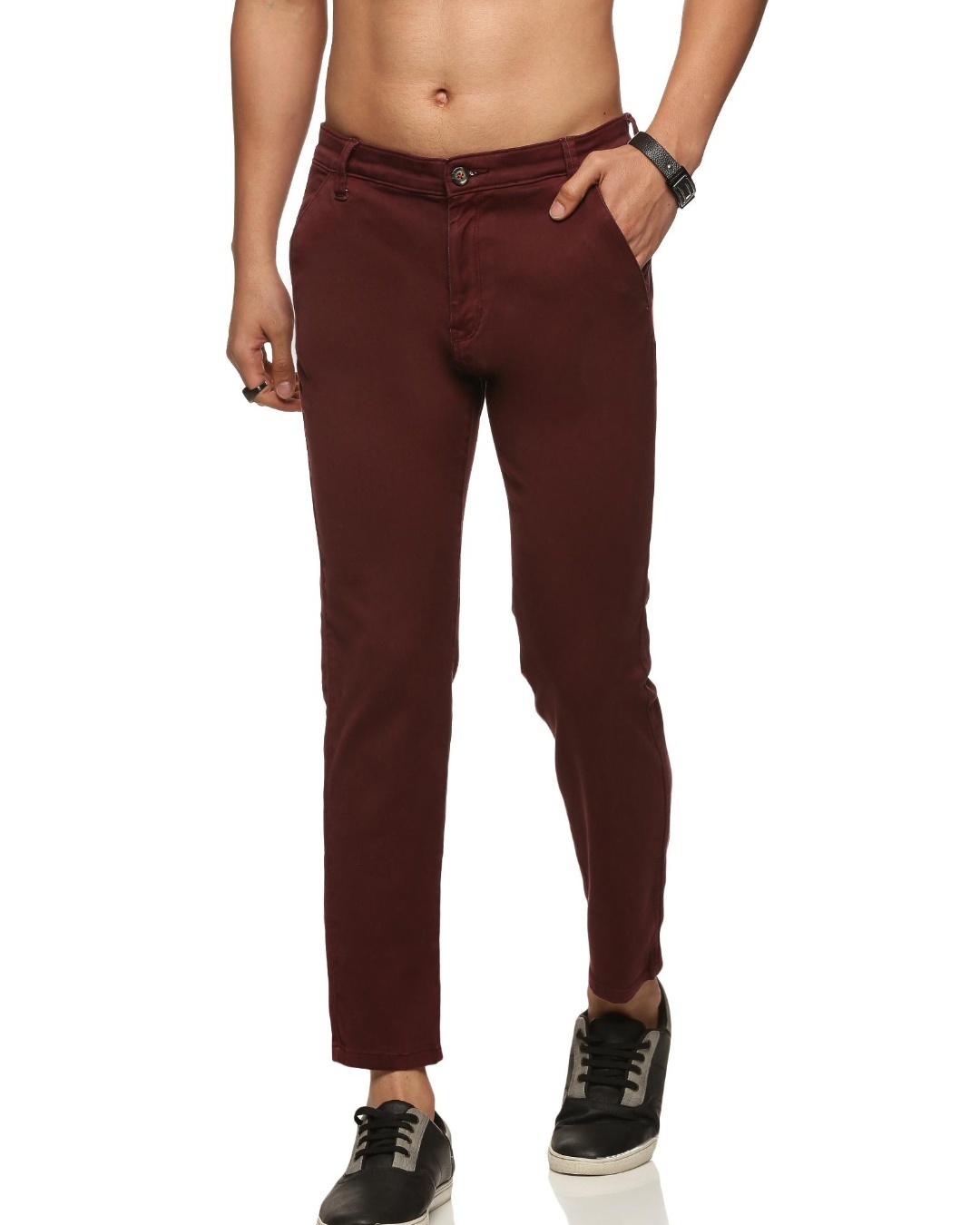 Buy Men's Maroon Slim Fit Trousers Online at Bewakoof