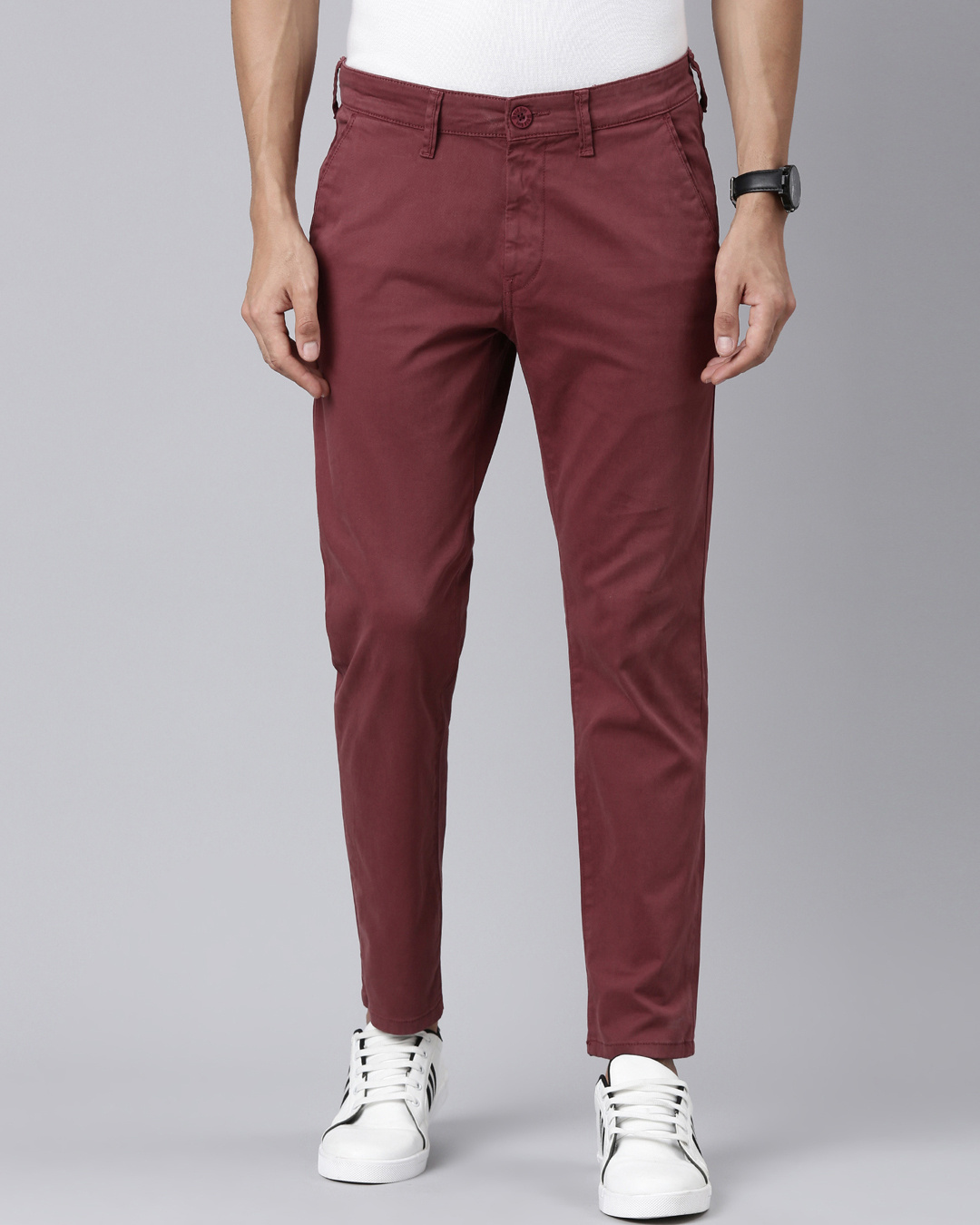 Buy Men's Maroon Slim Fit Trousers Online at Bewakoof