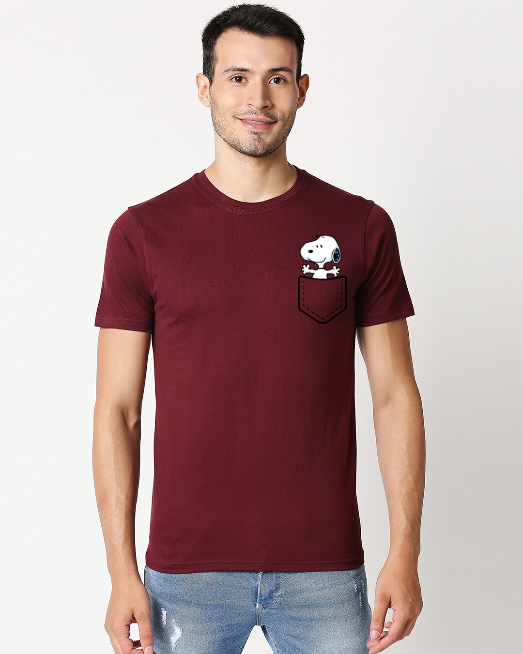 Buy Men's Maroon Snoopy Printed T-shirt Online at Bewakoof