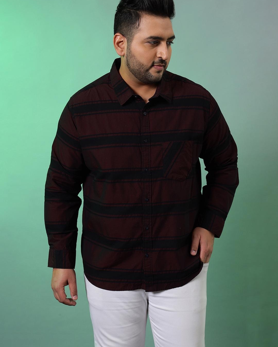 Buy Men's Maroon Striped Plus Size Shirt Online at Bewakoof