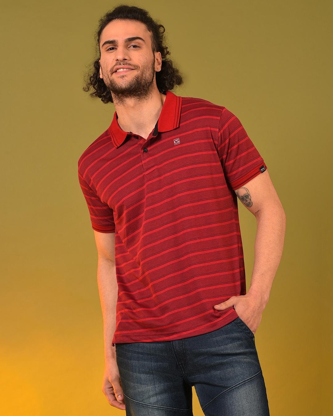 Buy Men's Maroon Striped Polo T-shirt Online at Bewakoof
