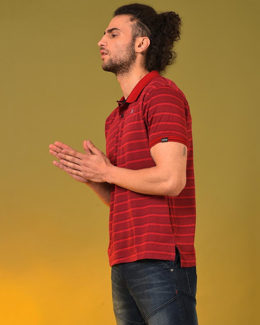 Buy Men's Maroon Striped Polo T-shirt Online at Bewakoof