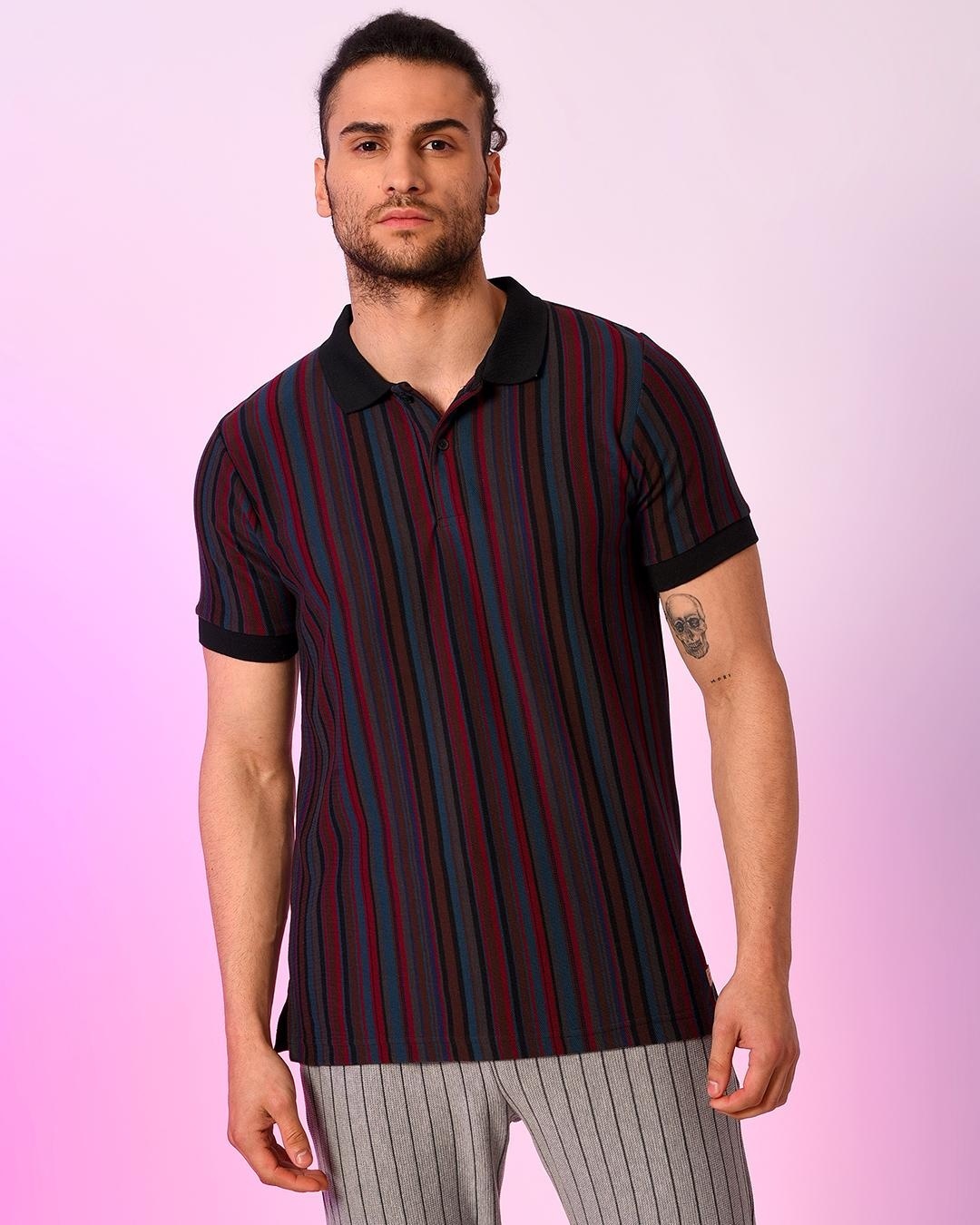 Buy Men's Maroon Striped Polo T-shirt Online at Bewakoof