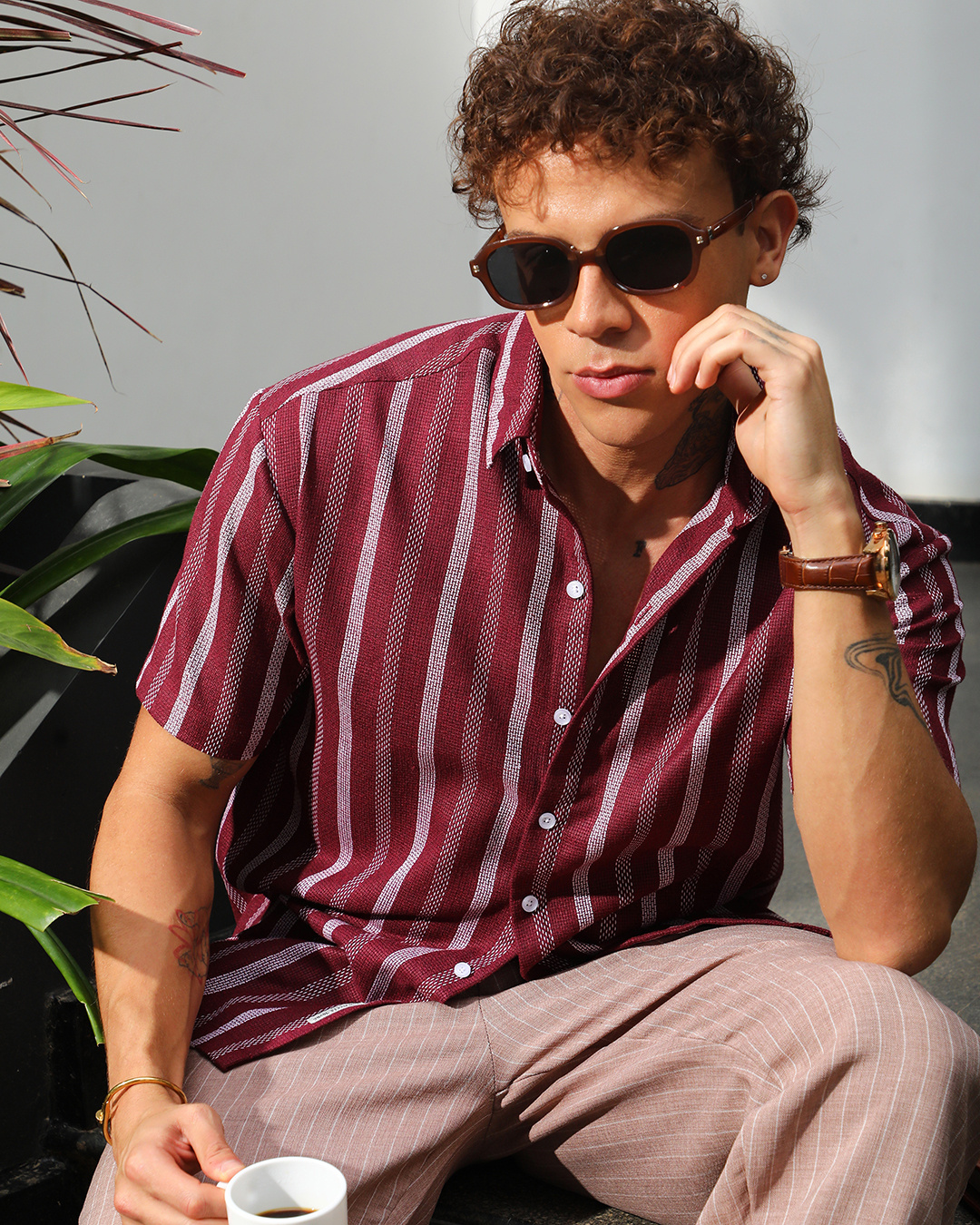 Buy Men's Maroon Striped Textured Shirt Online at Bewakoof