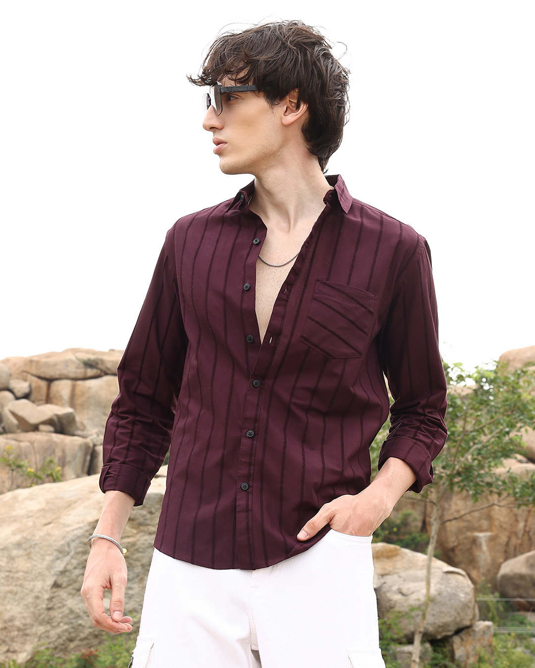Buy Men's Maroon Striped Shirt Online at Bewakoof