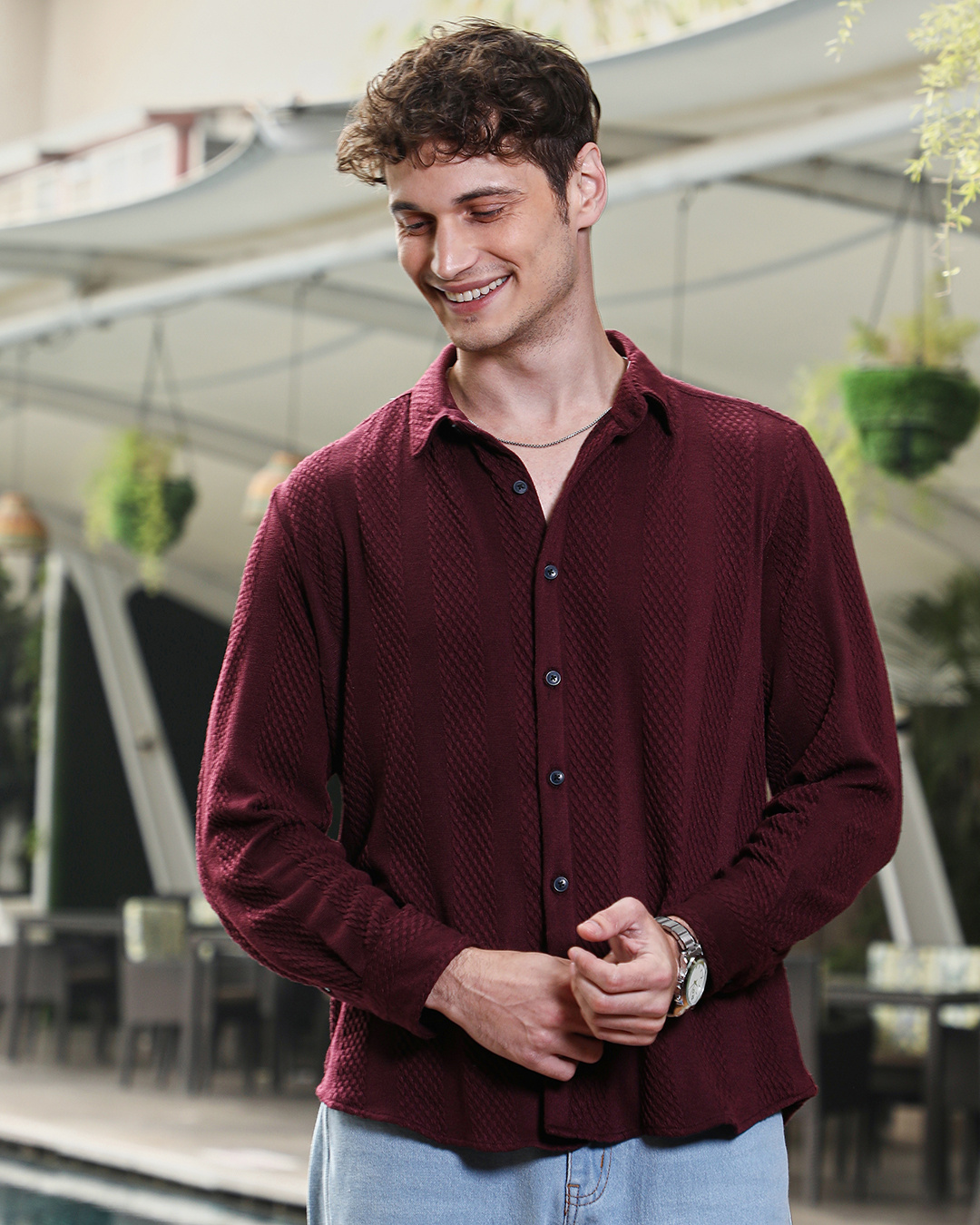 Buy Men's Maroon Textured Shirt Online at Bewakoof