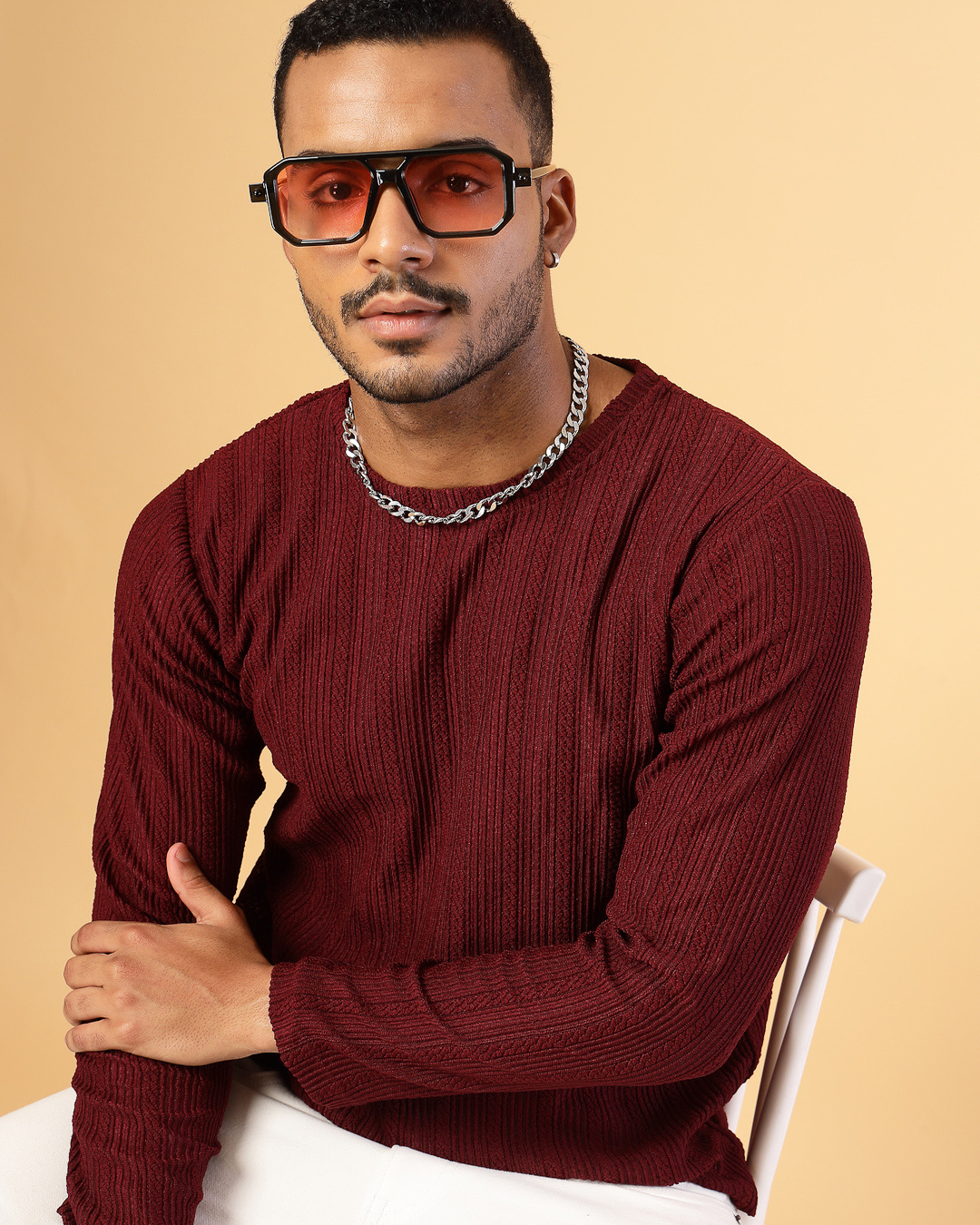 Buy Men's Maroon Textured Slim Fit T-Shirt Online at Bewakoof