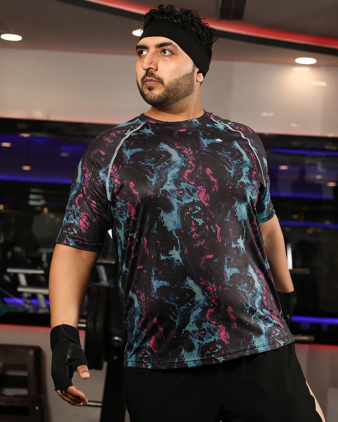 Buy Men's Midnight Black Abstract Printed Oversized Plus Size T-shirt Online at Bewakoof