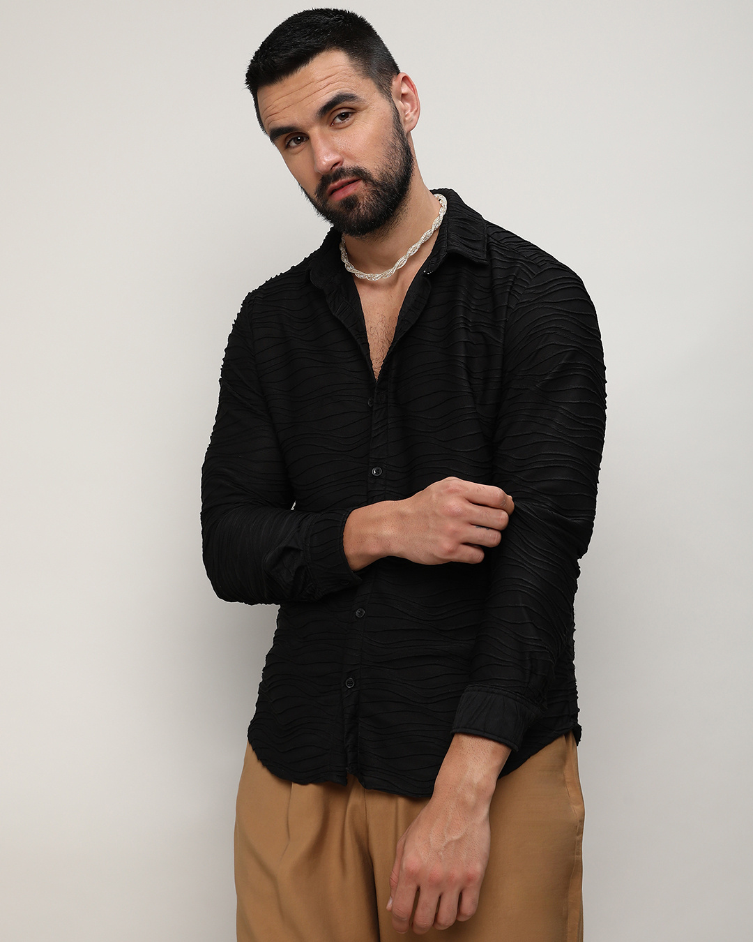Buy Men's Midnight Black Textured Shirt Online at Bewakoof