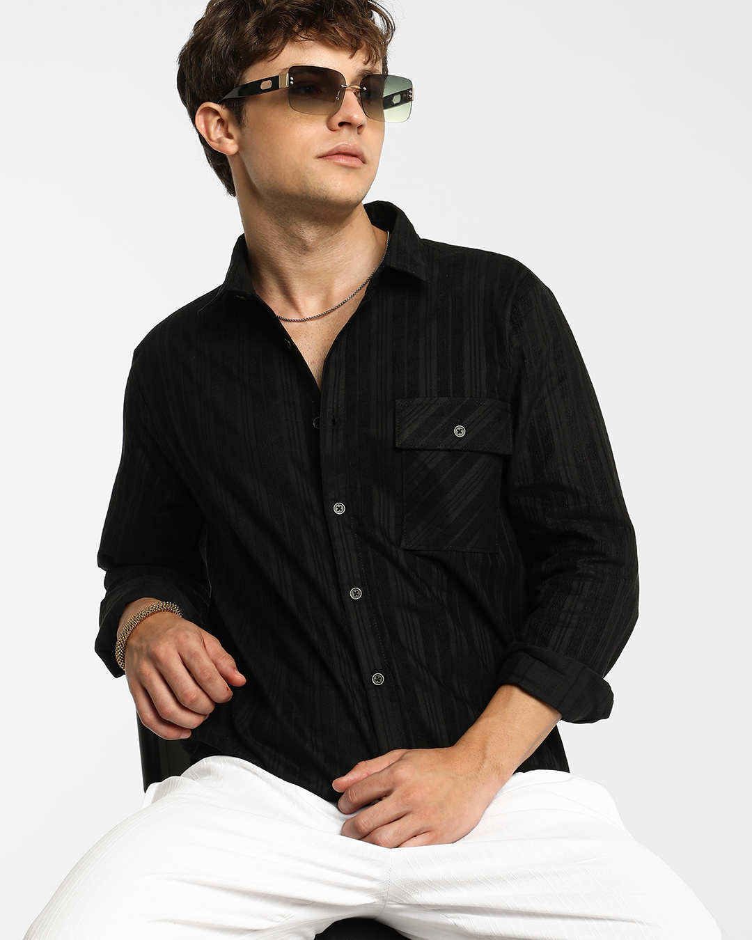 Buy Men's Midnight Black Striped Shirt Online at Bewakoof