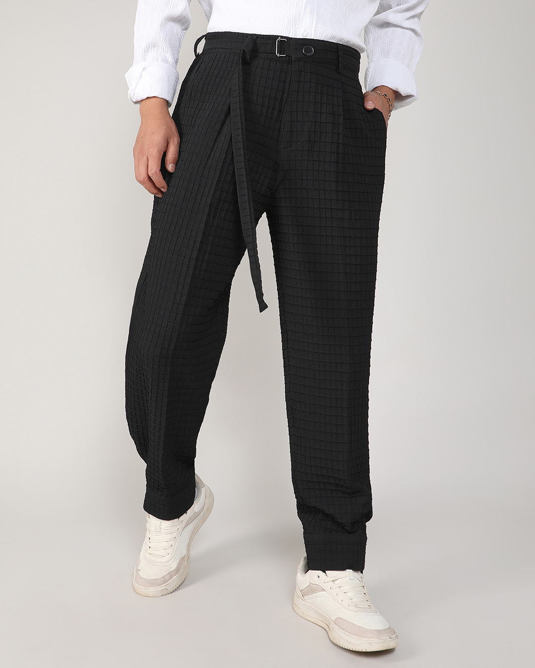 Buy Men's Midnight Black Textured Loose Comfort Fit Pants Online at ...