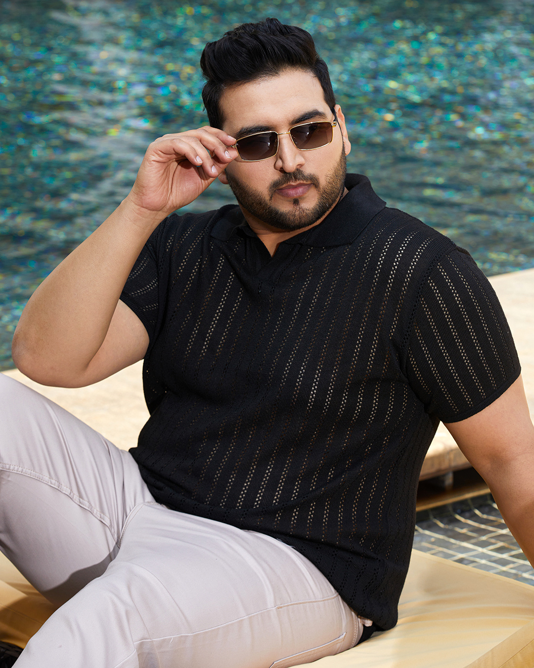 Buy Men's Midnight Black Textured Oversized Plus Size Polo T-Shirt Online at Bewakoof