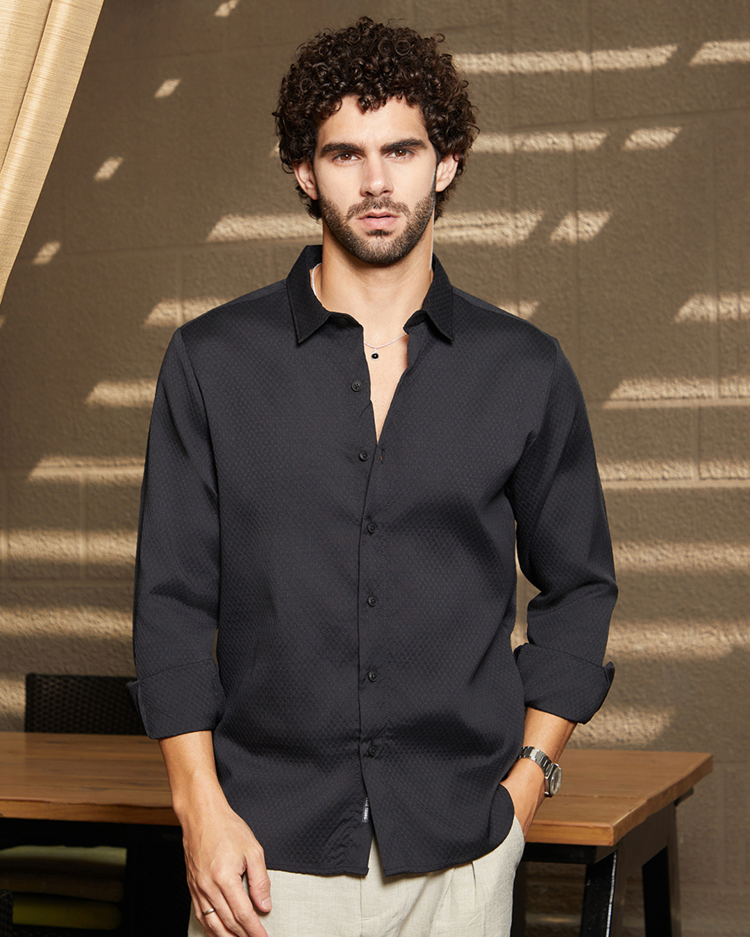 Buy Men's Midnight Black Textured Shirt Online at Bewakoof