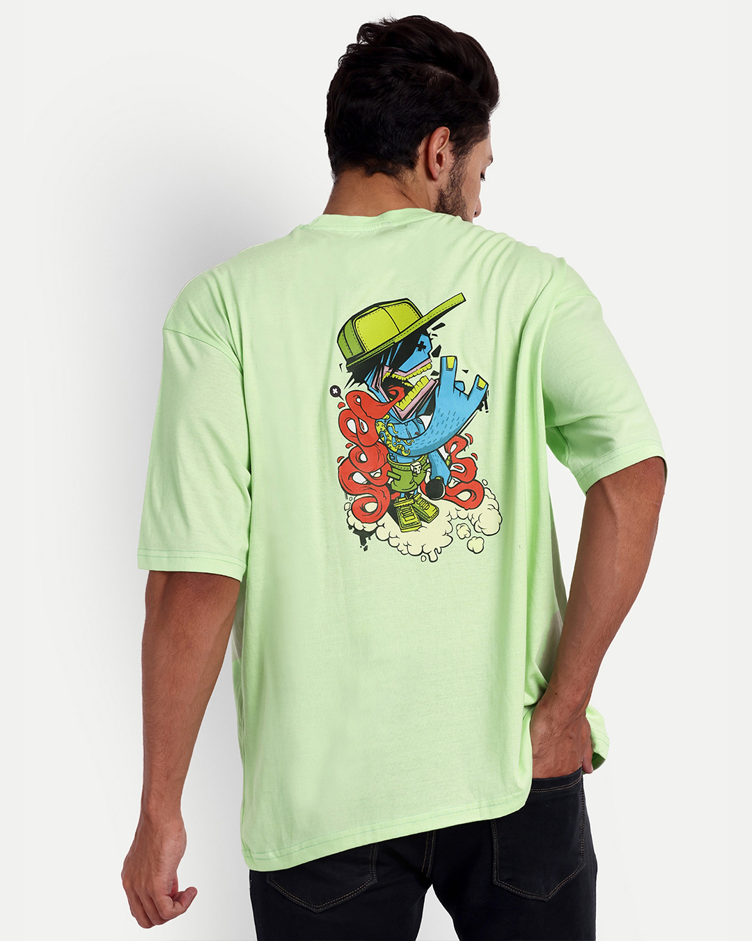 Buy Men's Mint Green Popart Graphic Printed Oversized T-shirt Online at ...