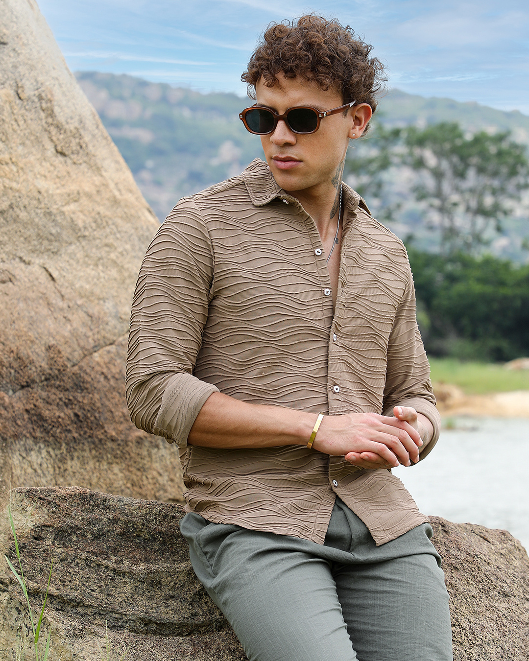 Buy Men's Mocha Brown Textured Shirt Online at Bewakoof