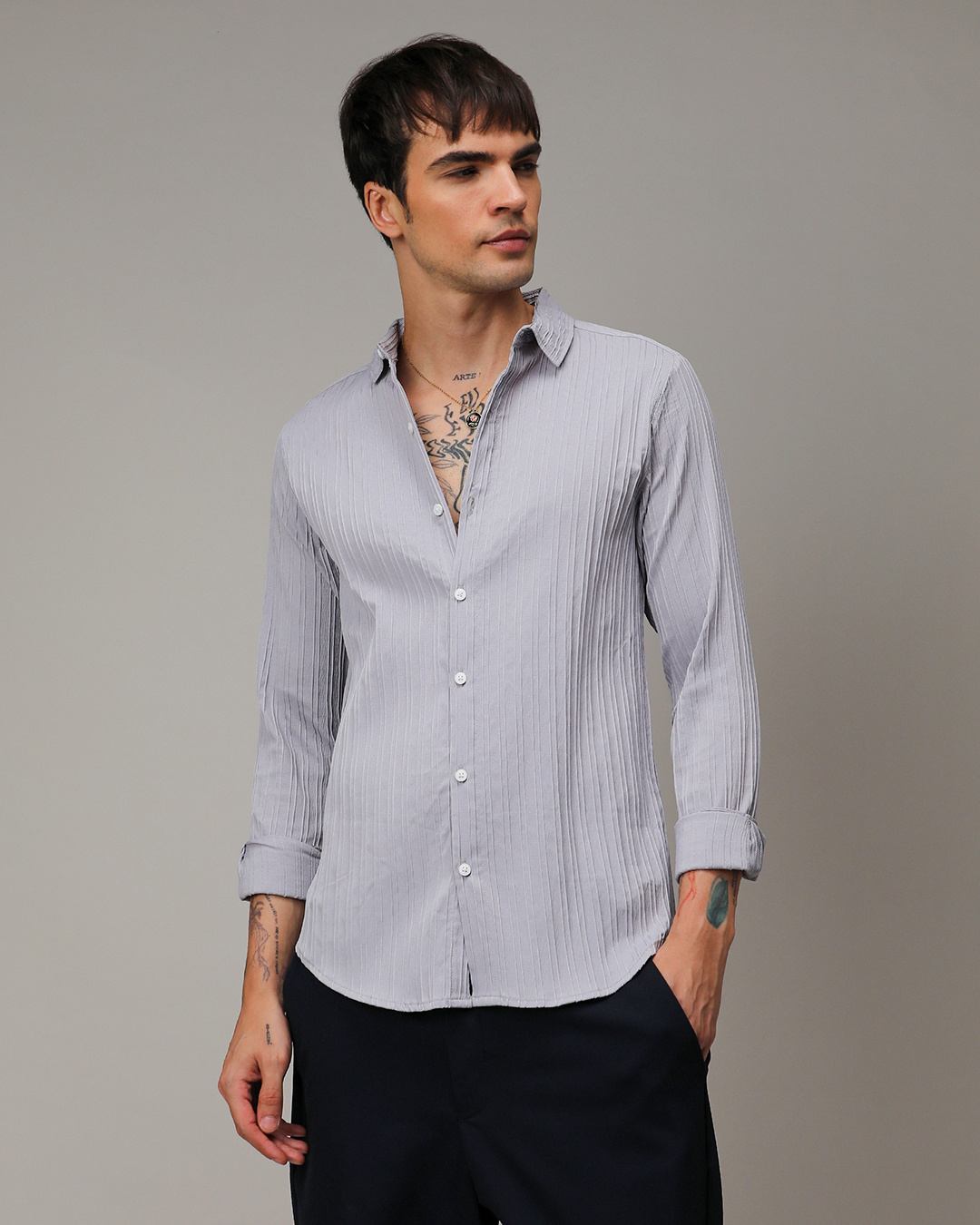 Buy Men's Moon Grey Textured Shirt Online at Bewakoof