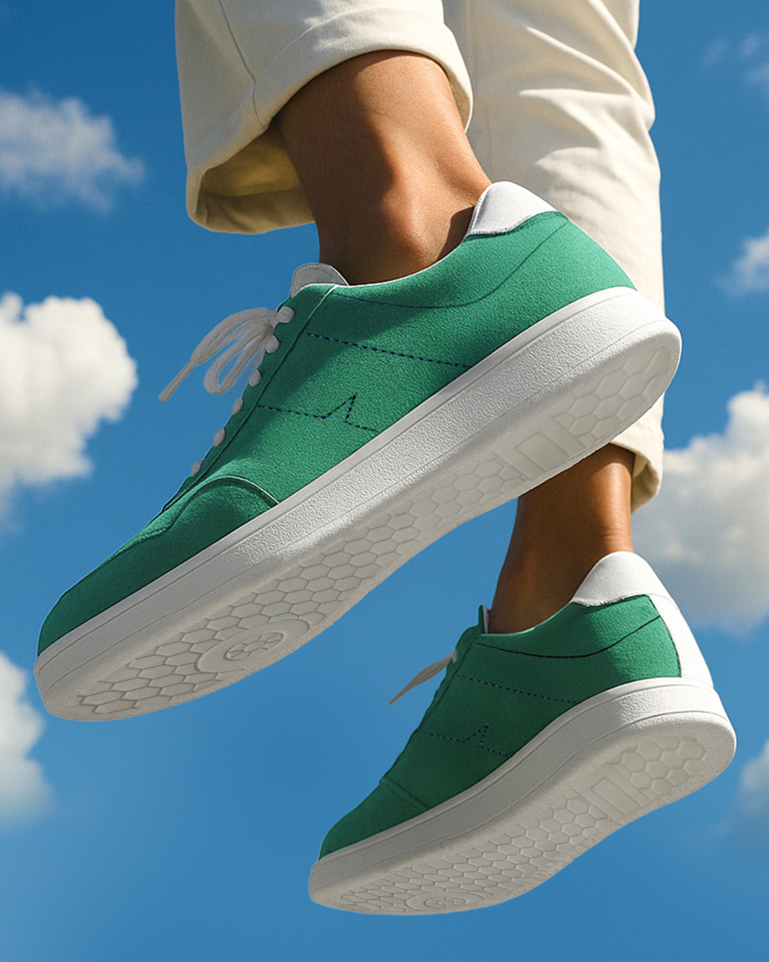 Buy Men's Moss Green & White Color Block Low-Top Sneakers Online in ...