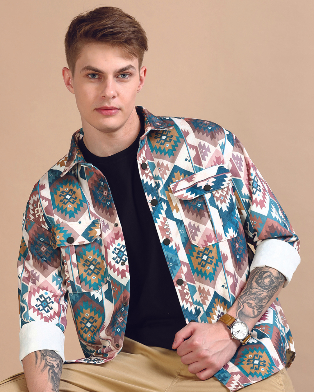 Buy Men's Multicolor All Over Printed Oversized Shacket Online at Bewakoof