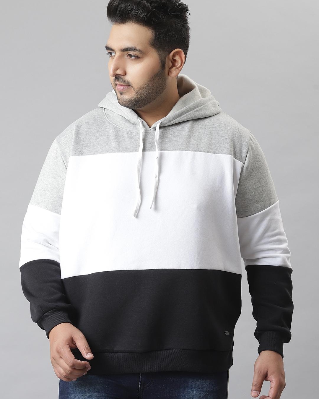 Buy Men's Multicolor Color Block Plus Size Hooded Sweatshirt Online at ...