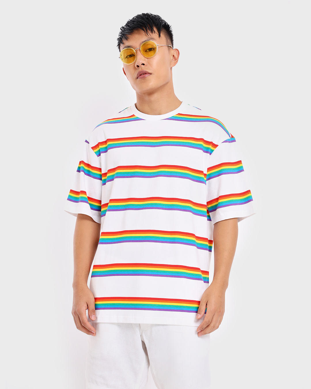 Buy Mens White Striped Oversized T Shirt Online At Bewakoof