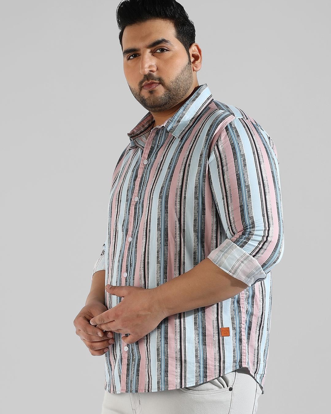 Buy Men's Multicolor Striped Plus Size Shirt for Men Multicolor Online ...