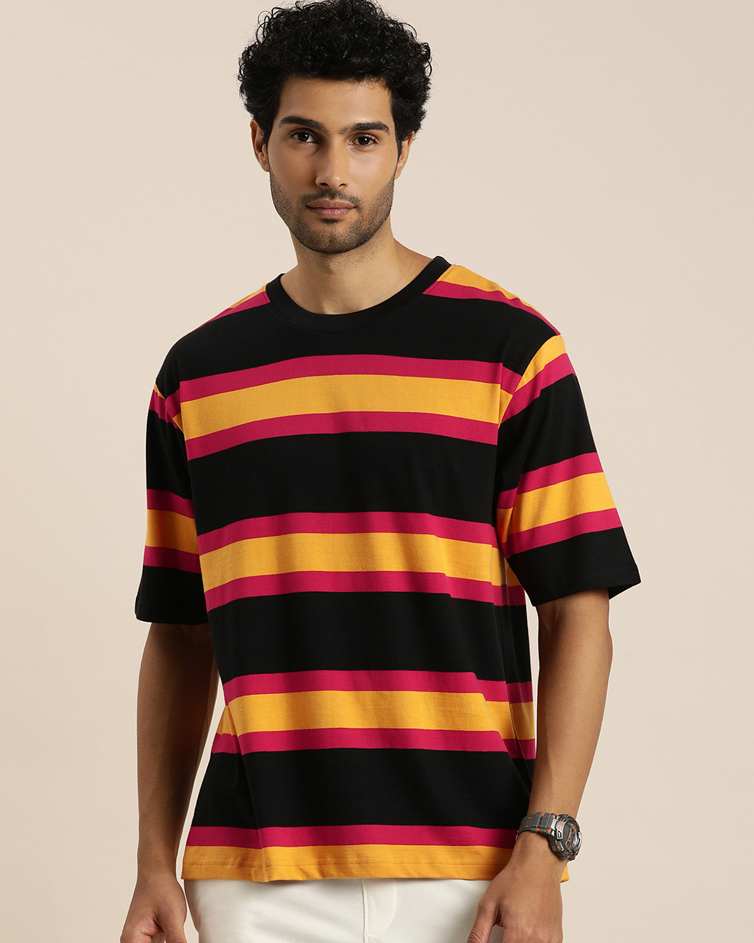 Buy Mens Multicolor Striped Oversized T Shirt Online At Bewakoof