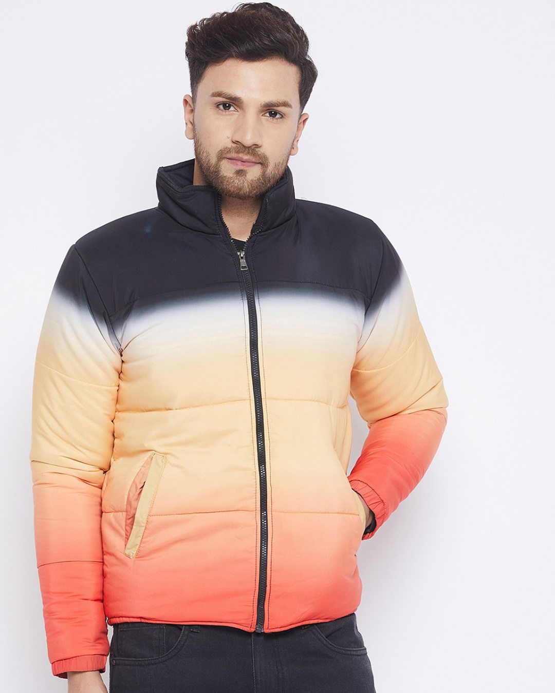 Buy Men's Multicolor Sunset Ombre Slim Fit Quilted Jacket Online at ...