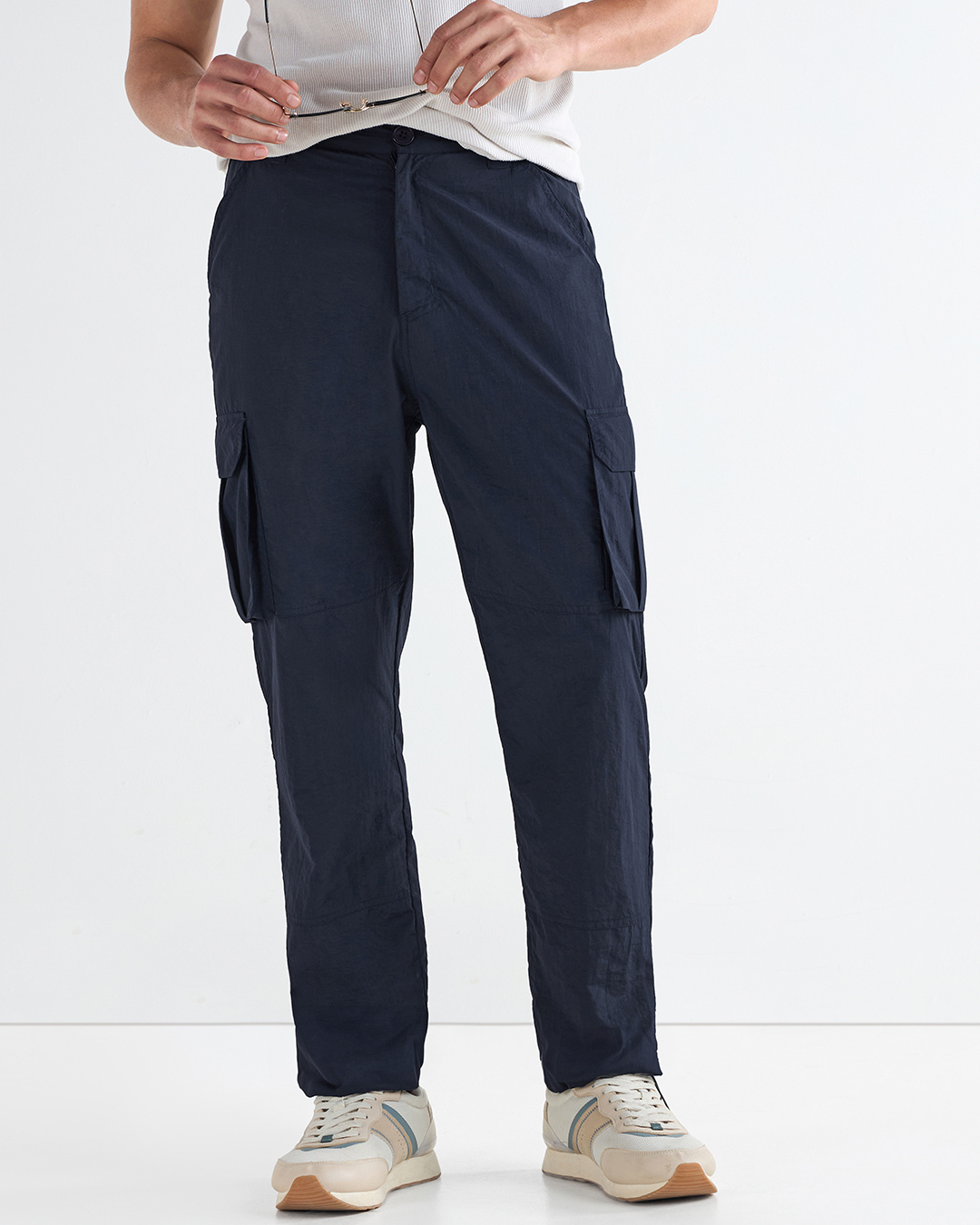 Buy Men's Navy Blue Cargo Nylon Parachute Pants Online at Bewakoof