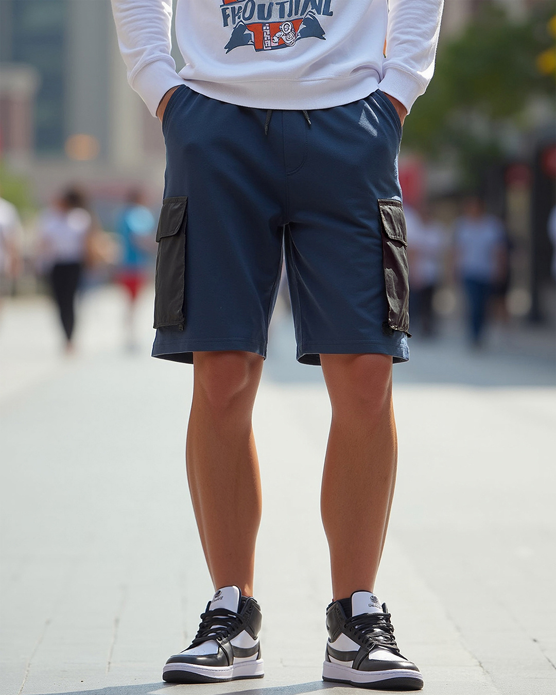 Buy Men's Navy Blue Color Block Oversized Cargo Shorts Online at Bewakoof