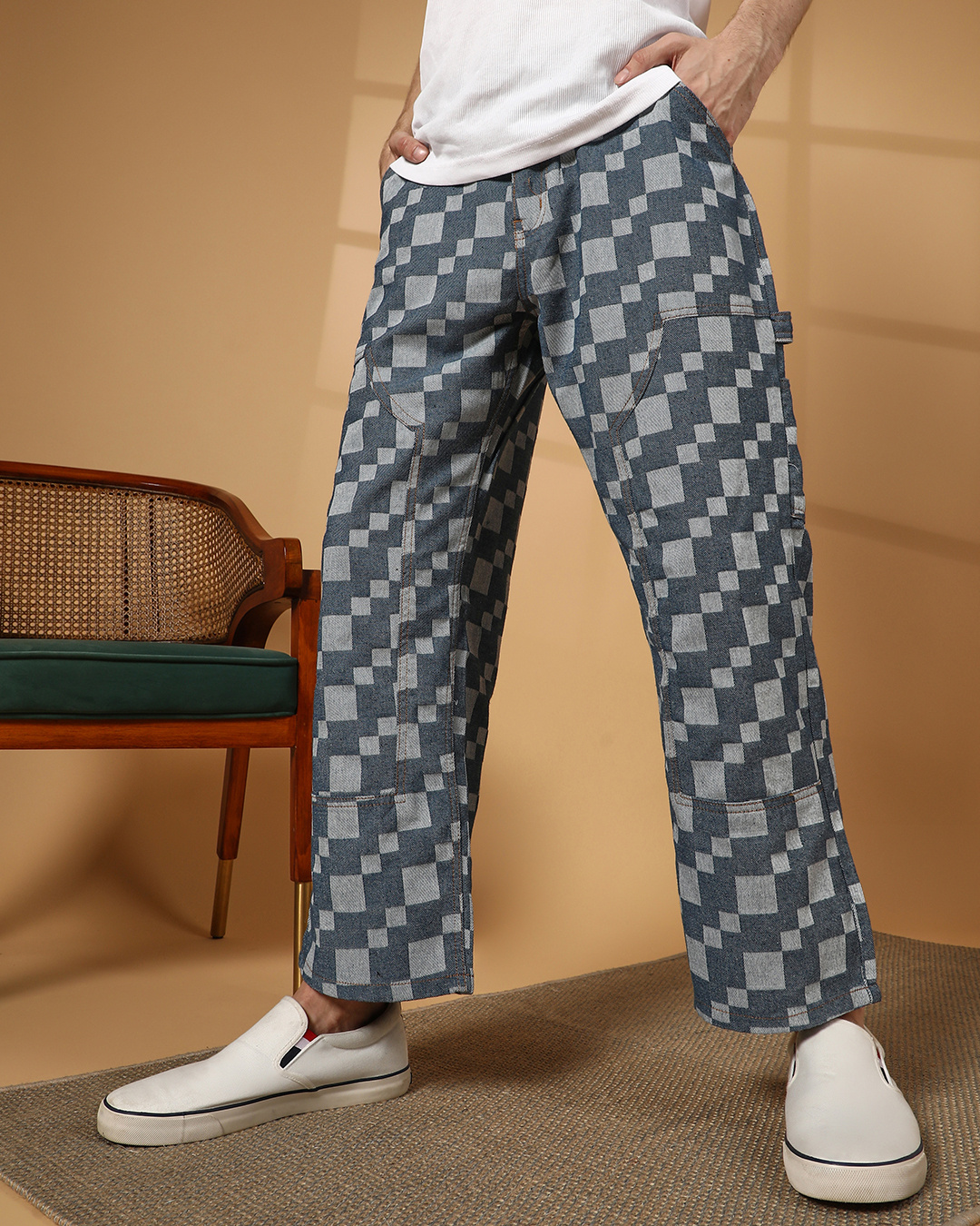 Buy Men's Navy Blue Color Block Straight Fit Cargo Carpenter Jeans ...