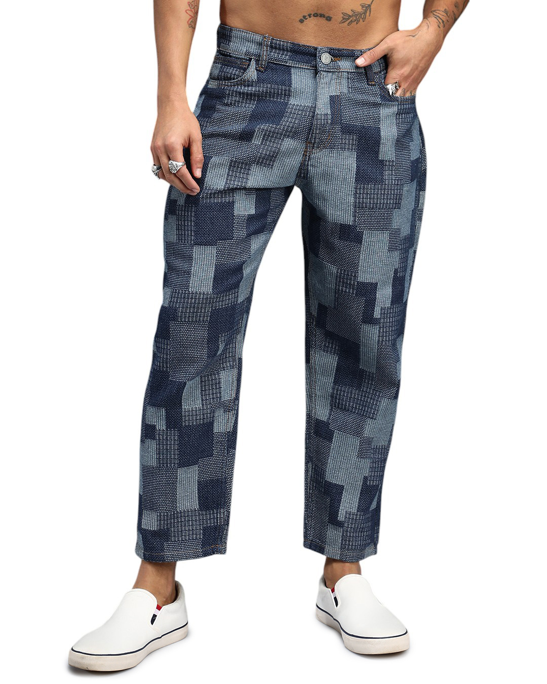 Buy Men's Navy Blue Color Block Straight Fit Jeans Online at Bewakoof