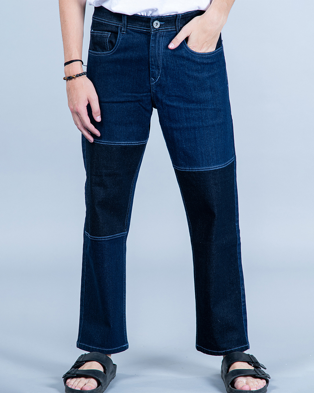 Buy Men's Navy Blue Color Block Straight Fit Jeans Online at Bewakoof