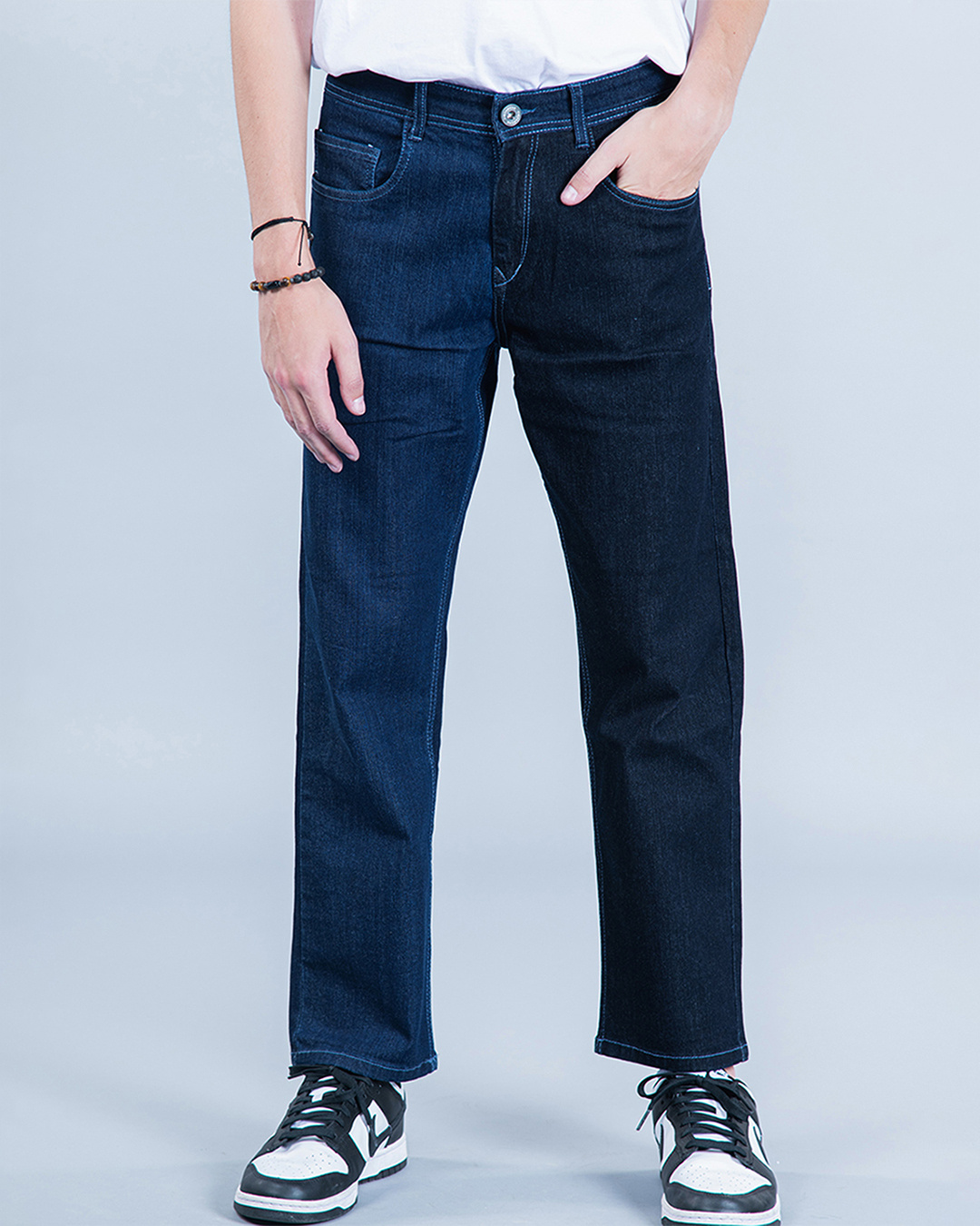Buy Men's Navy Blue Color Block Straight Fit Jeans Online at Bewakoof