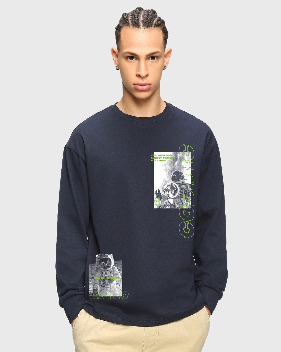 Buy Men's Navy Blue Cosmic Astro Graphic Printed Oversized T-shirt ...