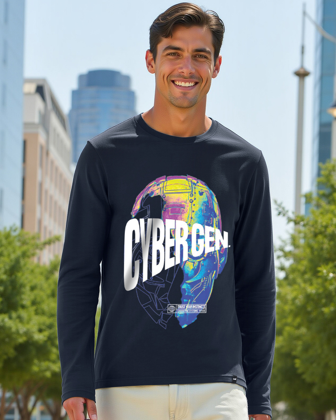 Buy Men's Navy Blue Cyber Gen Graphic Printed T-shirt Online at Bewakoof