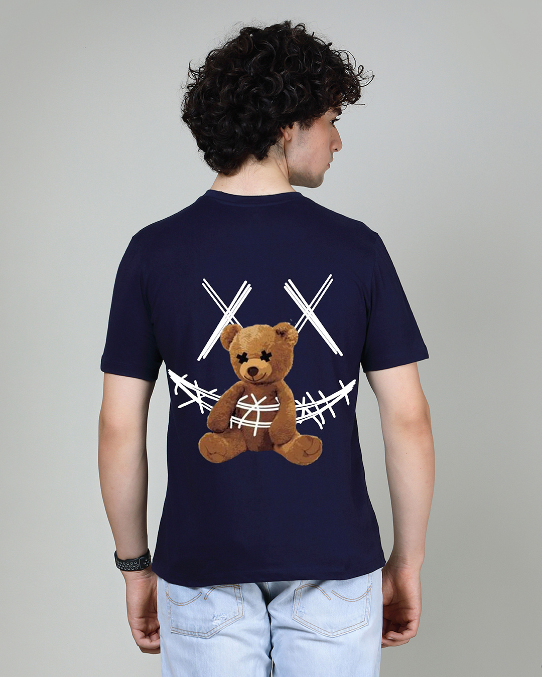 Buy Men's Navy Blue Drawstring Bear Graphic Printed T-shirt Online at ...