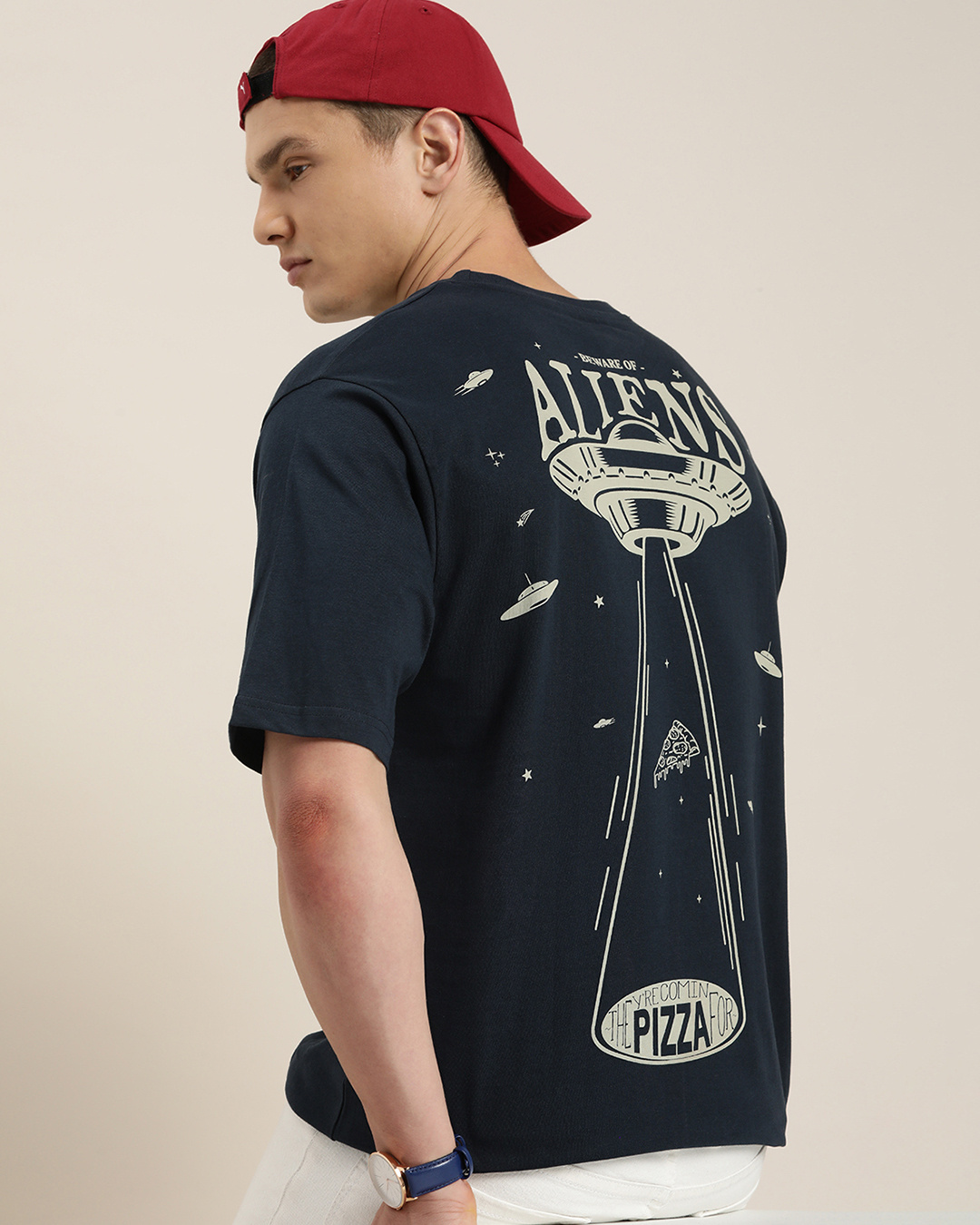 Buy Men's Navy Blue Graphic Printed Oversized T-shirt Online at Bewakoof