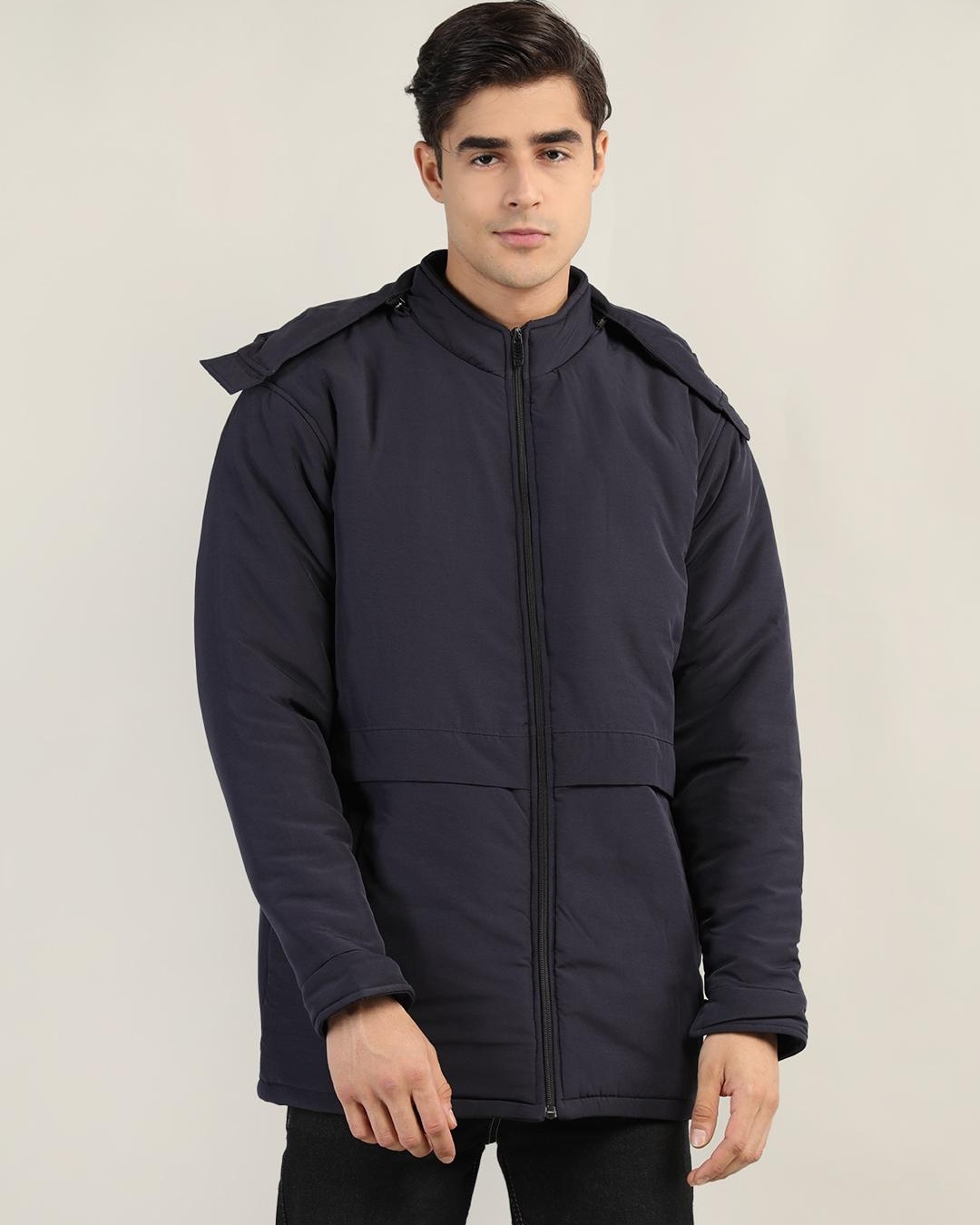 Buy Men's Navy Blue Hooded Puffer Jacket Online at Bewakoof