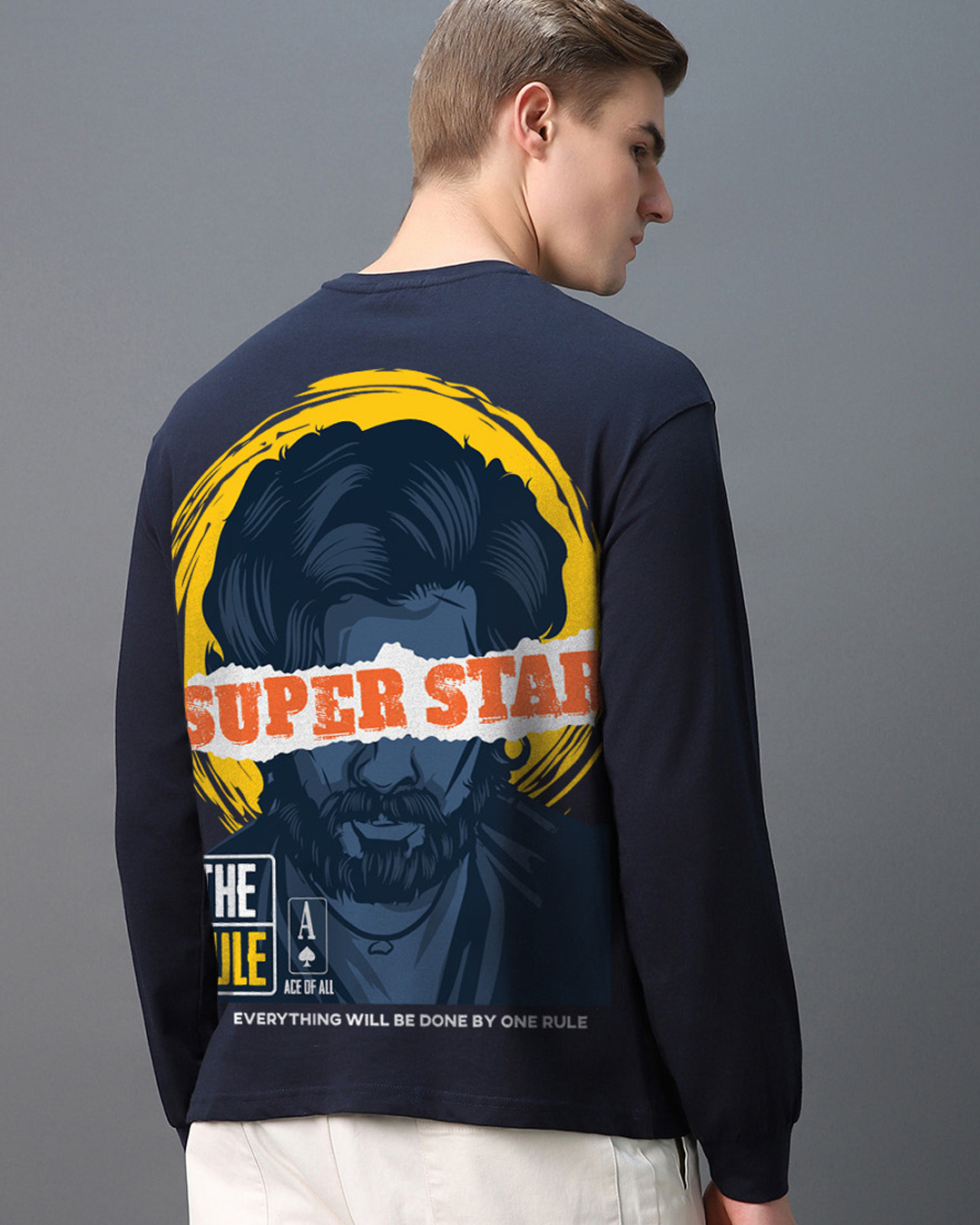 Buy Men's Navy Blue 'Icon star' The Rule Graphic Printed Oversized T ...