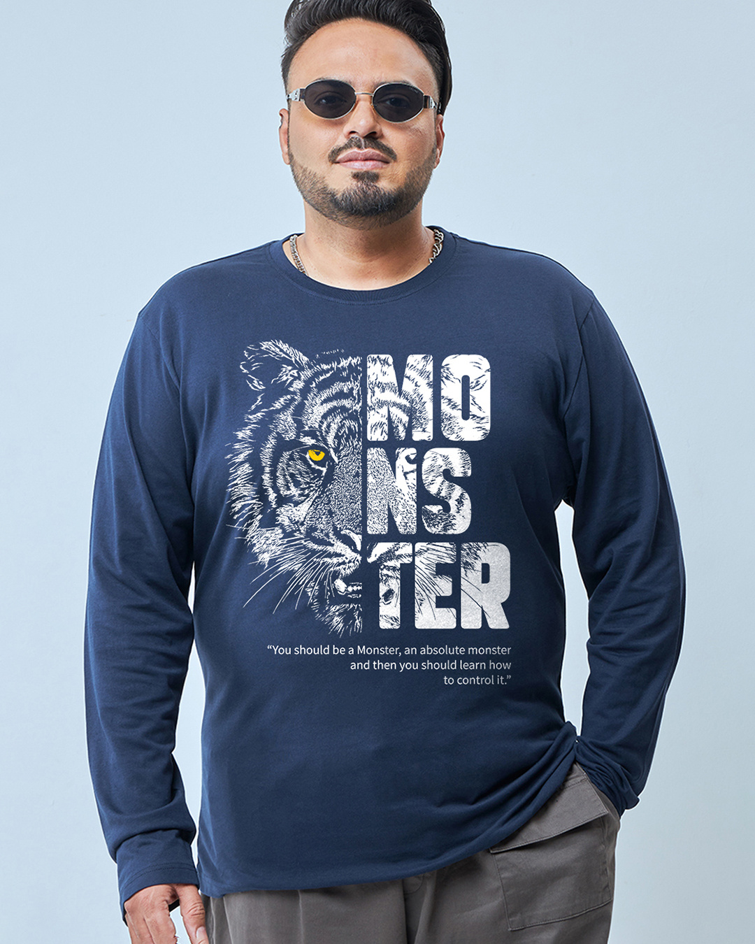 Buy Men's Navy Blue Monster Graphic Printed Plus Size T-shirt Online at ...