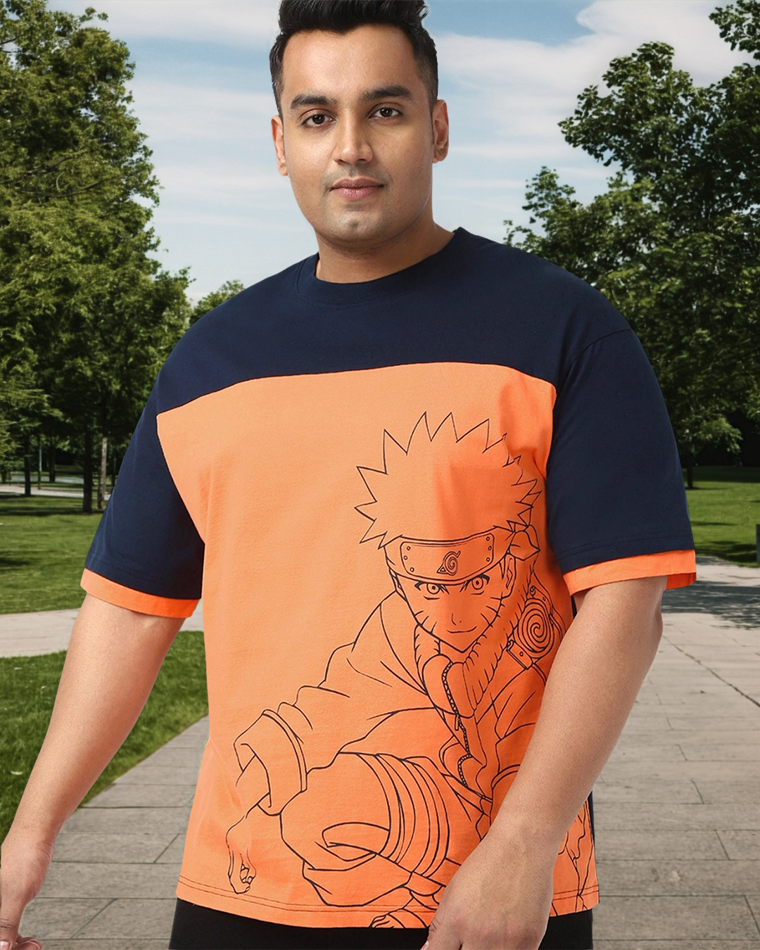 Buy Men's Navy Blue & Orange Ninja Way Graphic Printed Oversized Plus ...